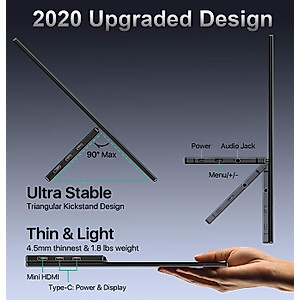 Portable Monitor – Upgraded 15.6 Inch 1080P FHD HDR FreeSync Ultra Slim USB-C Portable Display with Kickstand Type-C Mini HDMI Speakers for Laptop PC Mac Surface Xbox PS4 Switch Phone (Renewed)