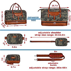 Travel Weekender Overnight Bags for Women - Large Weekender Bag with Waterproof Shoes Compartment Toiletry Bag Carry On Duffel Bag for Women Men 3Pcs Set