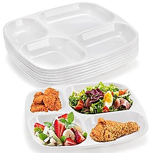 Dicunoy 8 PCS Divided Meal Tray, 10 Inch Melamine Dinner Plates for Adults, Sectional 4 Compartments Portion Control Plate Reusable Serving Platter for Salad, Noodles, Kids, Camping, Picnics