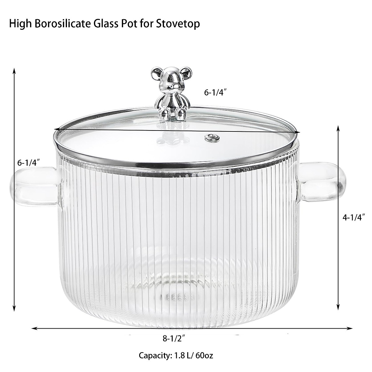 Jucoan 1.8L/60oz Glass Saucepan with Cover, Simmer Pot for Stovetop, Heat Resistant Glass Cooking Pot for Pasta Noodle, Soup, Milk, Christmas Home Fragrance Potpourri Cooking