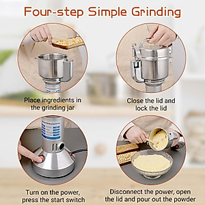 BAOJIAFU Electric Grain Mill Grinder 150g High-speed Grain Spice Herb Grinder 700W Dry Grinder Machine 304 Stainless Steel Superfine powder Grinder 36000r/min for Kitchen Home and Commercial (150G)