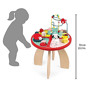 Janod Baby Forest Wooden Activity Table - 4 Play Areas - 23.2" Tall - Ages 1+ - J08018