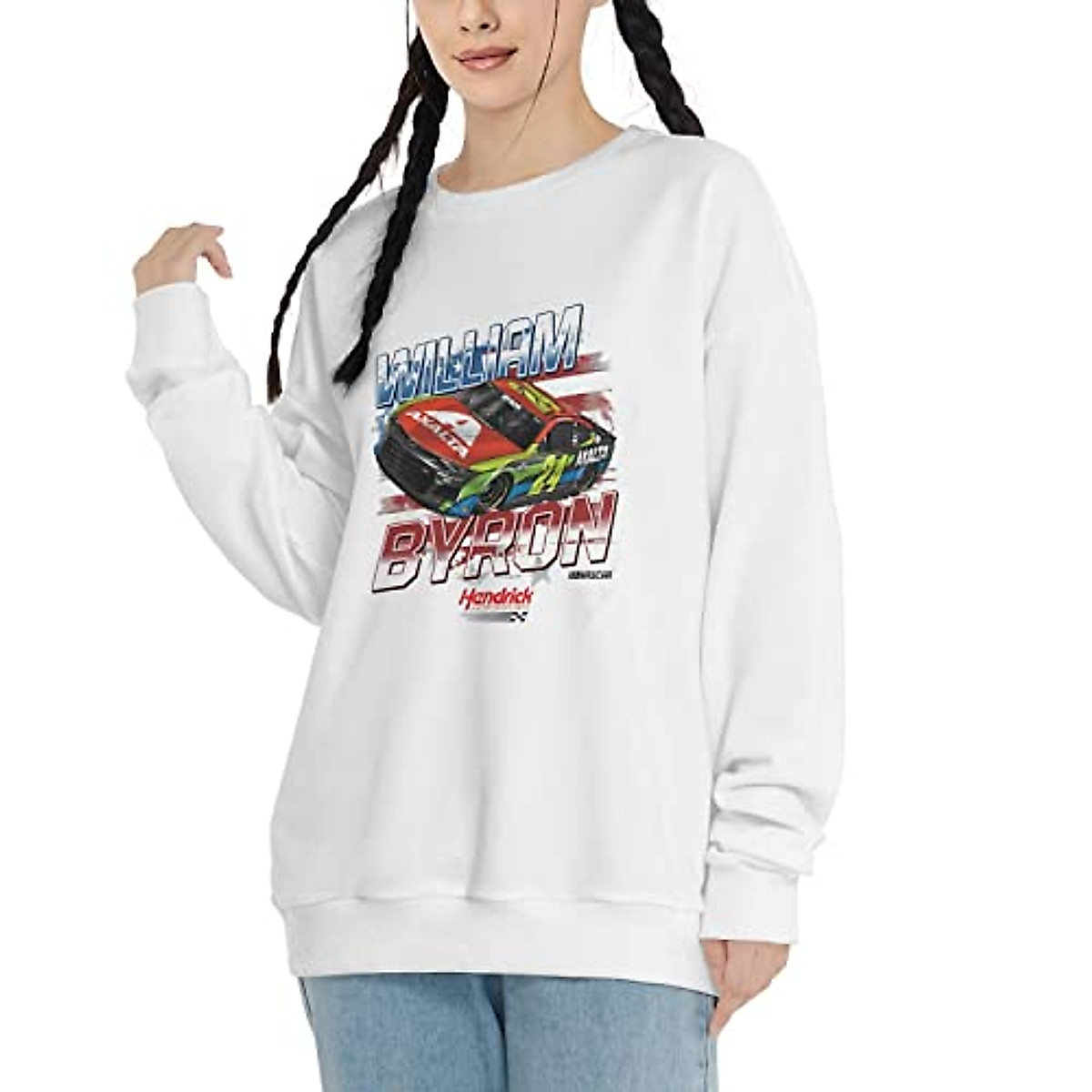 YINFA William Byron 24 Crewneck Sweatshirt Hoodie Pullover Long Sleeve Loose Lightweight Sport unisex White