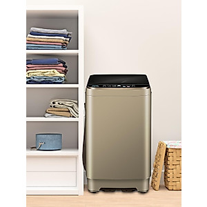 KRIB BLING Full Automatic Washing Machine 25lbs Compact Portable Washing Machine with LED Display, Drain Dump, 10 Wash Programs and 8 Water Levels Ideal for Dorms, Apartments, RV, Gold