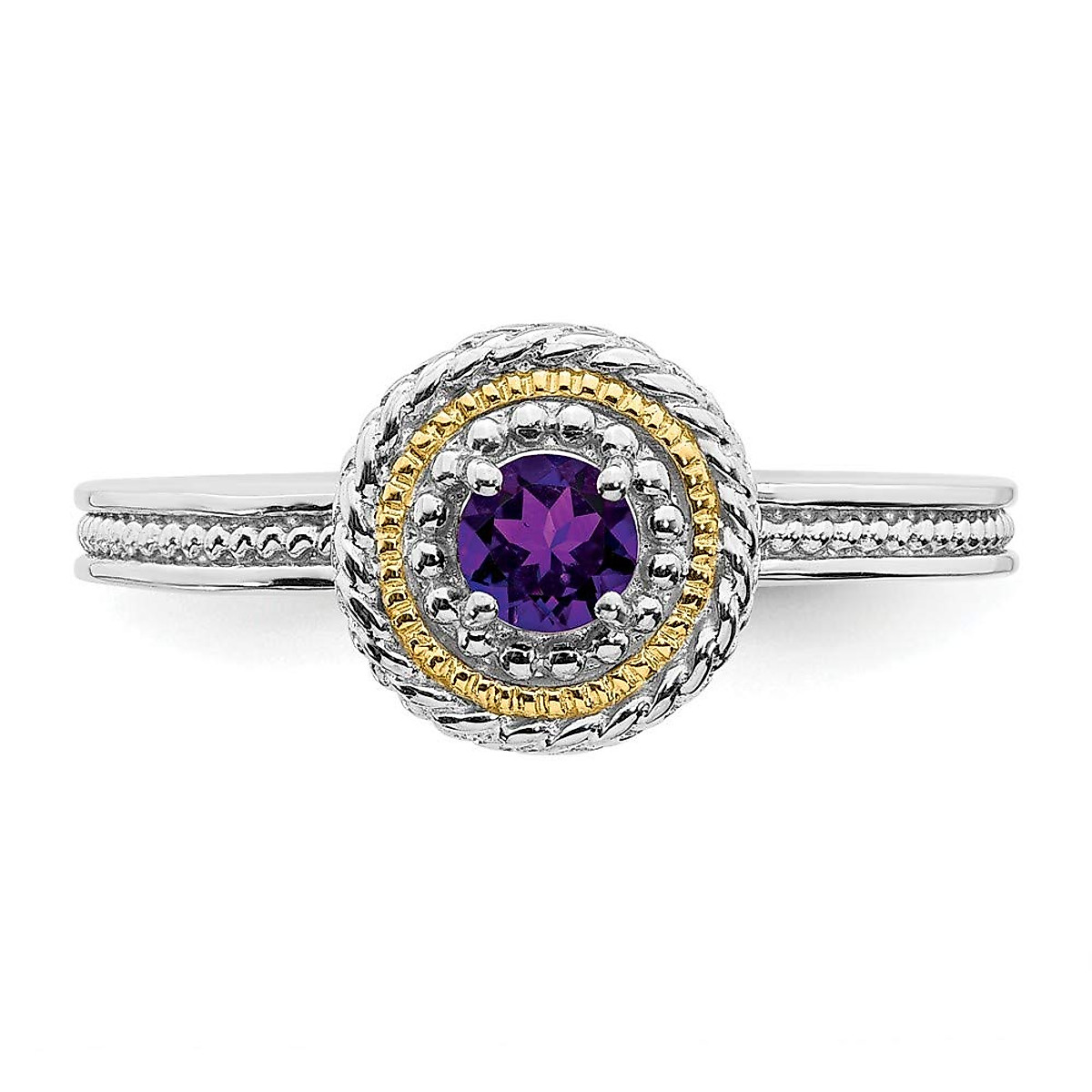 Solid 925 Sterling Silver and 14k Yellow Gold Stackable 925 Sterling Silver Amethyst Purple February Gemstone Ring Eternity Band Size 9