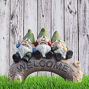 Gnome Garden Decor, Fairy Garden Welcome Sign Statues Whimsical Gnomes Sculptures for Yard Patio Outside Home