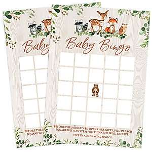 Printed Party Woodland Baby Shower Game Set – 5 Fun Games & Activities for Boy or Girl, Woodland Forest Animals Theme, 50 Guests
