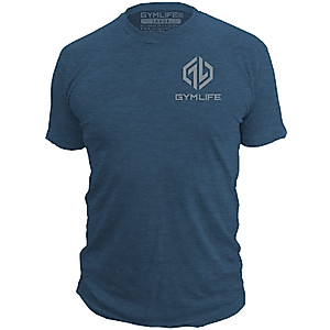 GYM LIFE Men's Power Up Icon Athletic Performance Short Sleeve Workout T-Shirt, Navy Blue (Large)