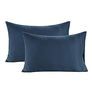 Lane Linen 100% Organic Cotton Pillow Cases Standard Size Set of 2 (20"x26") - Cotton Pillowcases Standard Size - Soft Navy Blue Pillow Cases Set of 2 - Standard Pillowcase Pack of 2 - Navy Blue