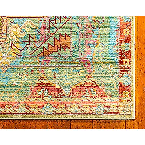 Unique Loom Austin Collection Vibrant Colors, Abstract, Traditional Area Rug, Rectangular 6' 0" x 9' 0", Light Green/Beige