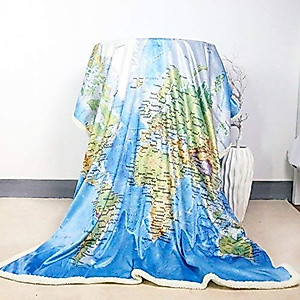 Sleepwish Map Fleece Blanket Vivid 3D Print Map of The World Sherpa Throw Blanket 60x80 Inches
