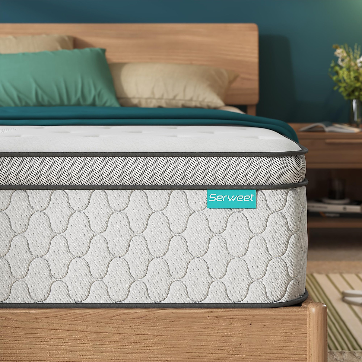 Serweet 12 Inch Memory Foam Hybrid Queen Mattress - 5-Zone Pocket Innersprings Motion Isolation - Heavier Coils for Durable Support -Pressure Relieving - Medium Firm - Made in Century-Old Factory