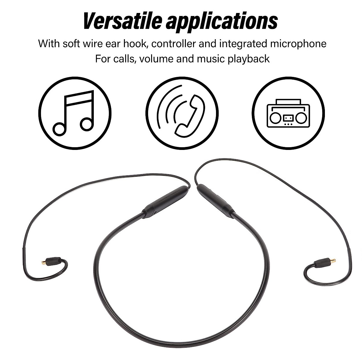 Jopwkuin Bluetooth Earphone Adapter Cable, Bluetooth Earphone Wireless Upgrade Cable HiFi Lossless Sound Long Standby Black for E70 for LS200 for ATH CKS1100 for CKR90