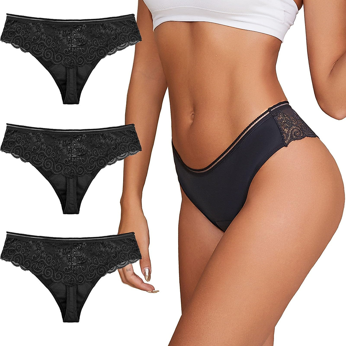 shaperisfree Lace Thong Period Underwear for Women, Leak Proof Period Thongs, Absorbent Panty, Menstrual Thong Bikini Bottom