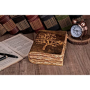 Vintage Leather Journal Tree of Life - Leather Bound Journal - Vintage Deckle Edge Paper - Sketchbook - Journal for Women Men - Book of Shadows by LEATHER VILLAGE (Distressed Brown, 8 inchesX6 inches)