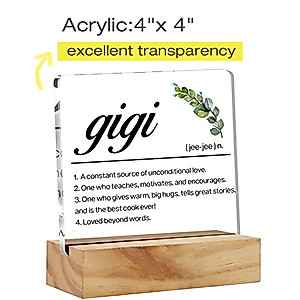 Gigi Gift Grandma Gifts From Grandchildren, Gigi Definition Desk Decor Grandma Best Gigi Acrylic Desk Plaque Sign with Wood Stand Home Office Desk Sign Keepsake