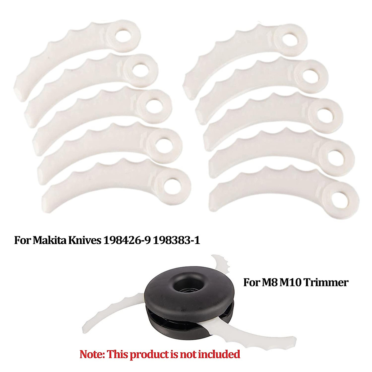 10Pcs Lawn Trimmer Plastic Blades for Knives 198426-9 198383-1 DUR368AZ DUR369AZ DUR368LZ Cutter Head 255mm Cordless Grass Strimmer Replacement Parts
