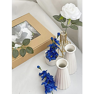 DSforG 25PCS White Flowers Silk Rose Artificial Flowers Real Touch Fake Rose w/Stem Faux Flowers Gift Box for Weddings Parties Floral Arrangements Arrangements Party Tables Decorations