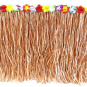 GiftExpress 9 feet X29 Luau Grass Table Skirt, Hawaiian Luau Libiscus Table Skirt for Hawaiian Party, Luau Party Supplies, Luau Party Decorations, Moana Birthday Party (Natural Hay Grass)