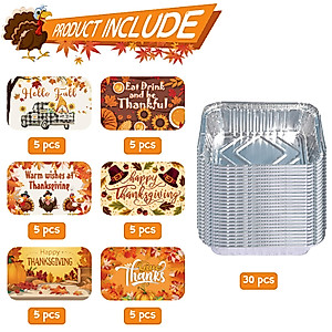 HABDJILTY 30 Thanksgiving Foil Food Containers with Lids Thanksgiving Treat Foil Containers Aluminum Treat Exchange & Goody Party Leftovers for Leftovers for Holiday Festival Thanksgiving