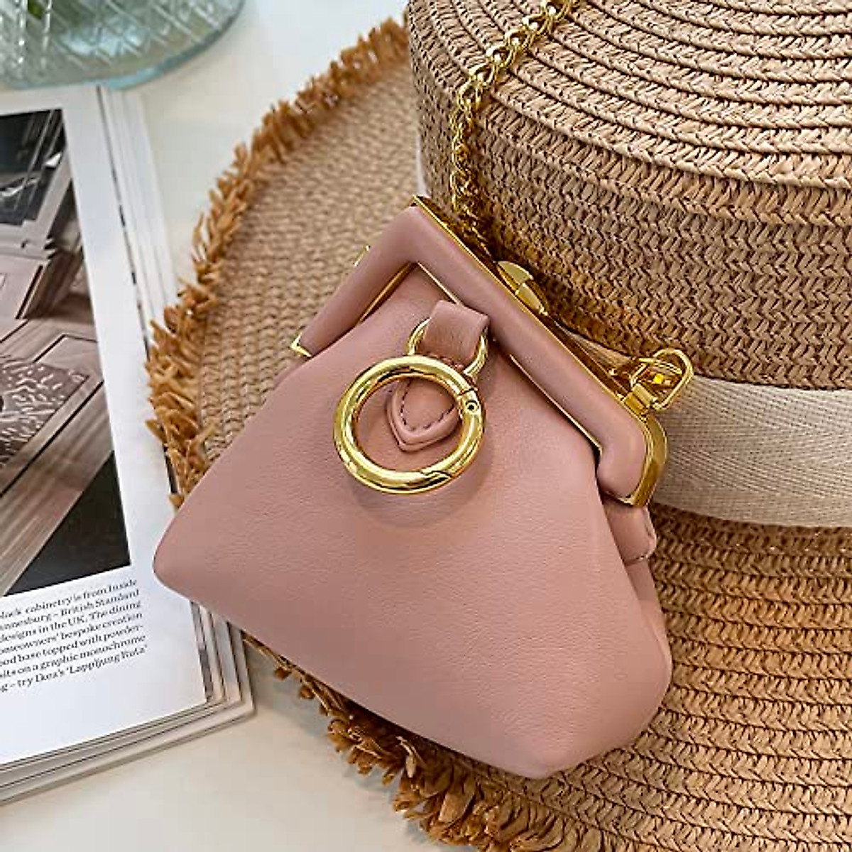 CLOTHIUM MINI Women Crossbody Bags,PU Leather Shoulder Bag with Metal Clasp Closure (pink)