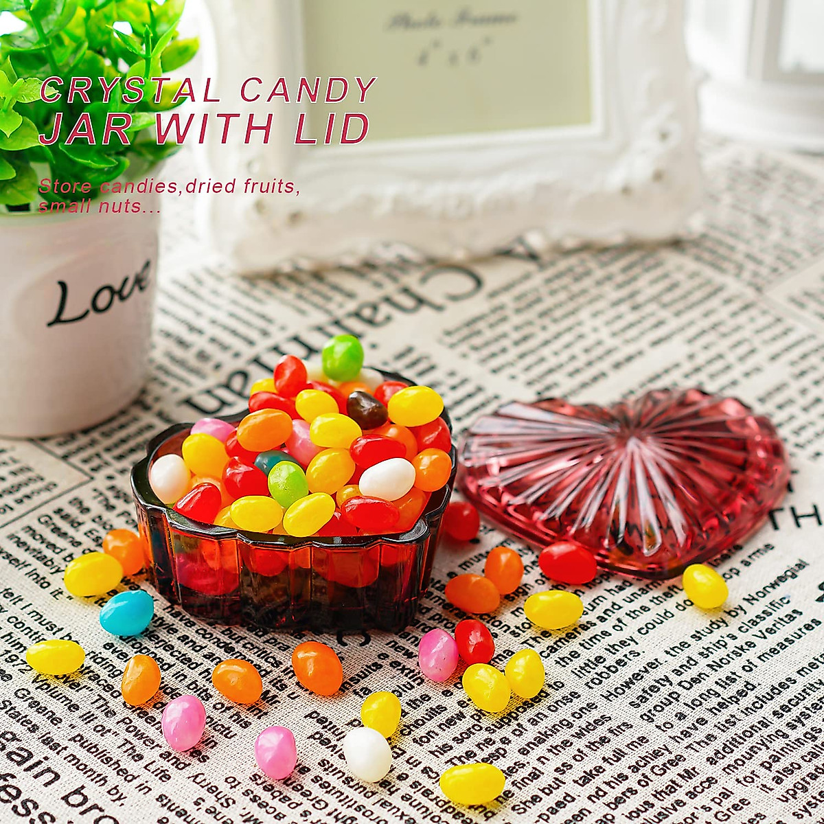 kanpura Crystal Glass Heart-Shaped Jewelry Box,Candy Box with Lid,Women's Covered Earrings Necklace Chest Trinket Storage Box, Glass Storage Jar Gift Box for Women and Girls(Burgundy)