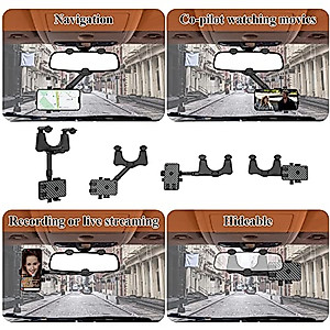 JHZWD Rear View Mirror Phone Holder, Car Phone Holder Rotatable and Retractable Universal Multifunctional Phone Mount for Car