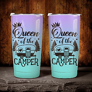 winorax Queen of The Camper Tumbler Camping Gifts For Campers Woman from Husband Boyfriend Sisters Best Friend Coffee Cup with Lid 20oz Stainless Travel Mug