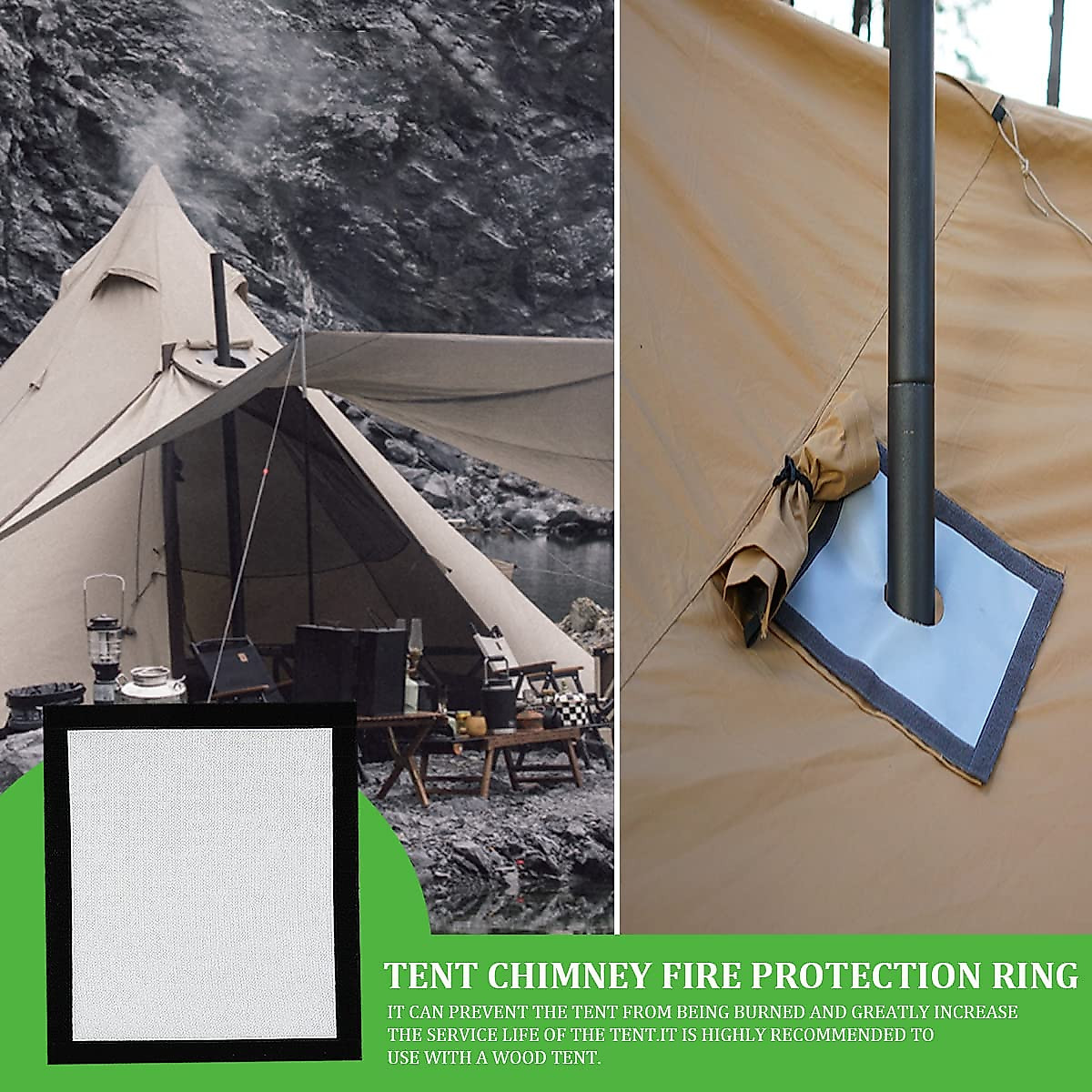 YOLUFER DIY Hot Tent Stove Jack Stove Jack Kit for Tent Fireproof Protection Accessory for Camping Tent