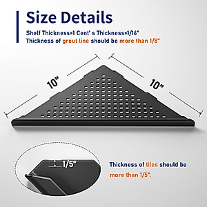 Bernkot Corner Shower Shelf, 10" Matte Black 304 Stainless Steel Grout in Shelf Rack for for Tiled Wall, Recessed Bathroom Shelf, No Drilling Needed