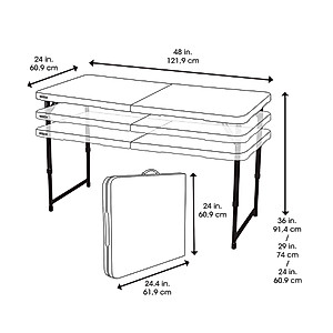 Lifetime 4432 4-Foot Half Adjustable Folding Table, Almond