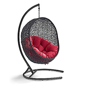 Modway EEI-739-RED-SET Encase Wicker Rattan Outdoor Patio Porch Lounge Egg, Swing Chair with Stand, Red