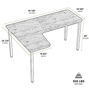 DESIGNA Gaming Desk 60",L-Shaped Computer Corner Desk with Large Mouse Pad,Ergonomic Gamer Table Workstation, Sturdy Metal Frame, Left Side Rustic Brown