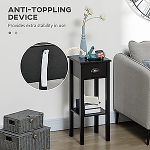 HOMCOM 2-Tier Side Table with Drawer, Narrow End Table with Bottom Shelf, for Living Room, Set of 1, Black