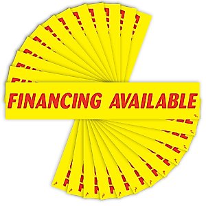 Versa Tags Dealership Stickers 12 Pack of Financing Available Stickers Car Lot Windshield Slogan Decals RV Truck Auto Dealer Window for Financing Available Stickers Red On Yellow