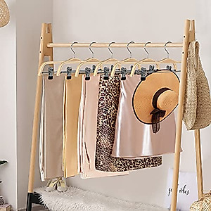 J.S. Hanger Natural Finish Wooden Pant Hangers with Anti-rust Hook and 2-Adjustable Clips, 5-Pack