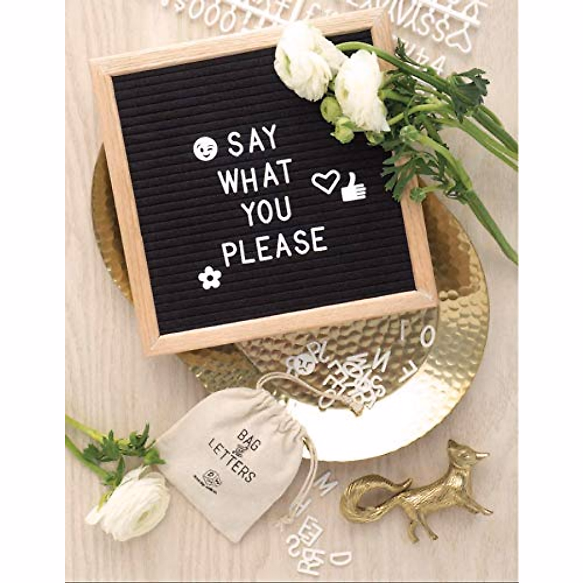 DesignWorks Ink Felt Letterboard with Stand - 10 x 10 in Changeable Letter Board with White Letters and Black Felt for Announcements, Milestones, First Day of School, Office, and Classroom