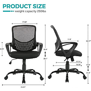 Office Chair Ergonomic Computer Chair Mesh Back Desk Chair Mid Back Task Chair with Armrests/Height Adjustable for Home Office Gaming