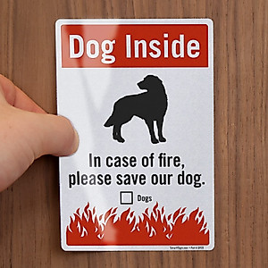 SmartSign (Pack of 3) “Dog Inside - in Case of Fire Please Save Our Dog” Pet Rescue Label Set, One 3.75"x5.5" & Two 2.75"x4" - Engineer Grade Reflective Decals, Red, Black and White, Made in USA