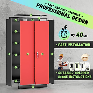 INTERGREAT Metal Storage Cabinet, 72" Tall Locking Storage Cabinet with 2 Doors and 4 Adjustable Shelves, Steel Tool Locking Cabinet for Home Office, Warehouse, School (Black Red)