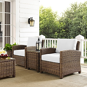 Crosley Furniture Bradenton 3-Piece Wicker Outdoor Chair Set with Side Table and Sunbrella Patio Cushions, Brown with Sunbrella Cushions