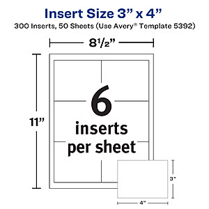 Avery Name Badge Inserts, Print or Write, 3 x 4 Inch, 300 Card Stock Refills (5392), White