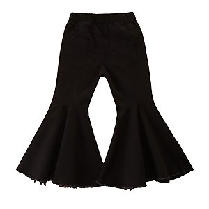 Haokaini Toddler Baby Girl Ruffle Ripped Jean Trouser Bell Bottom Flare Pants
