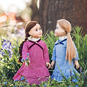 The Queen's Treasures 18 Inch Doll Clothes, Little House on The Prairie Authentic Set of 2 Laura & Mary Ingalls Check Dresses, Compatible for Use with American Girl Dolls
