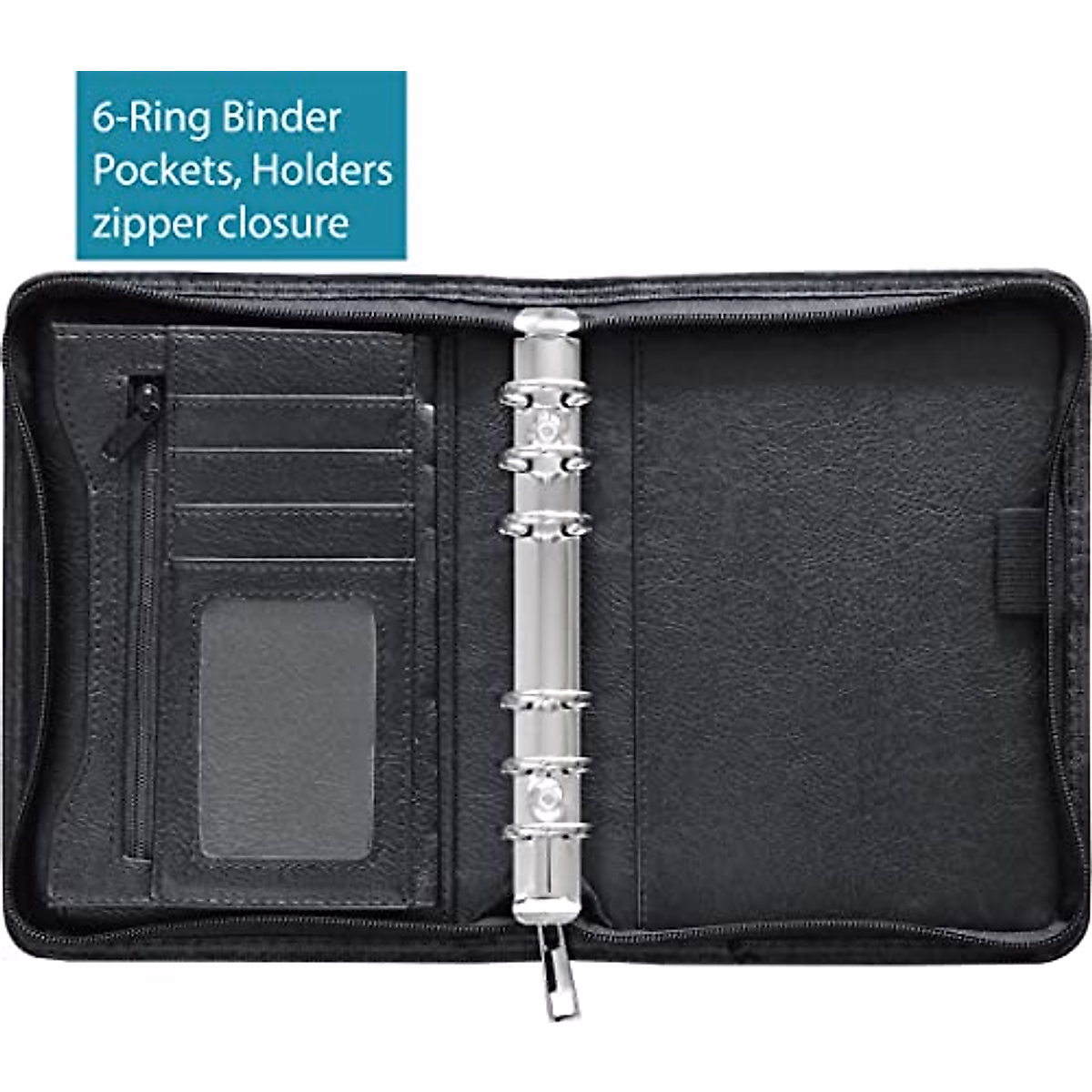 Fan&Ran Zippered Planner Organizer, Simulated Leather Undated Start Set, Personal Size, Black