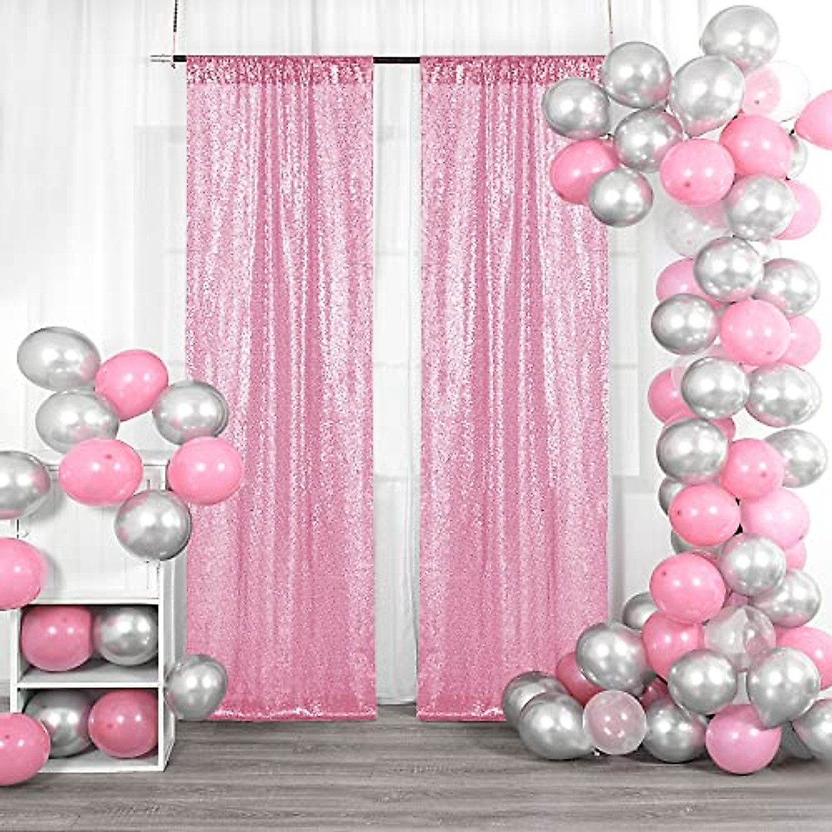 BEDDEB Pink Sequin Backdrop Curtain, 2PCS 2FTx8FT Glitter Backdrop Curtain for Christmas, Birthday, Wedding, Party Decoration