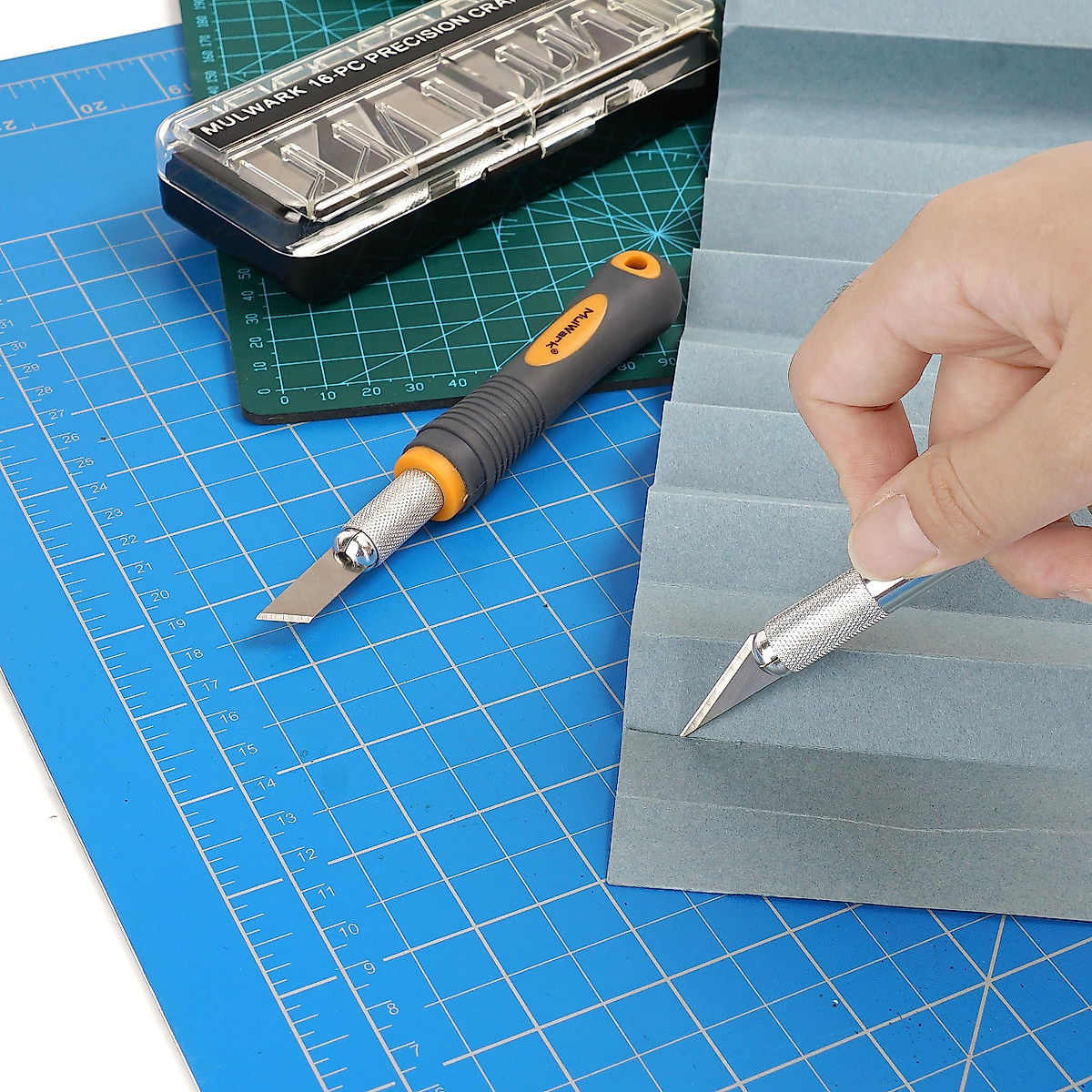 MulWark 136-Piece Precision Hobby Knife Set - Exacto Knife Set for Modeling - Craft Knife Magnetic Customized Handle with Chiseling Blade, Stencil Edge Blade, Fine Point Blade Included 120#11 blades