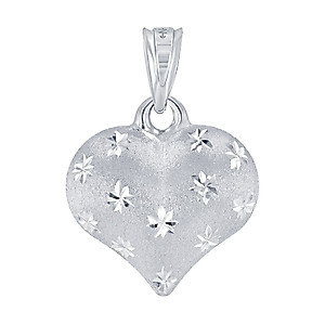 Jewelry America Polished 14K White Gold Satin Heart with Star Texture Charm Penadant Necklace, 18"