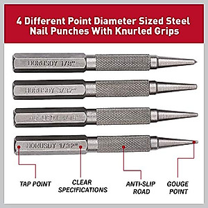 HORUSDY 4-Piece Nail Setter Punch and Center Punch Set