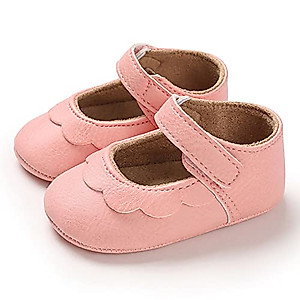 Lykmera Spring Autumn Children Baby Toddler Shoes Girls Round Toe Lightweight Comfortable Solid Hook Loop Walking Shoes (Pink, 0-6 Months)
